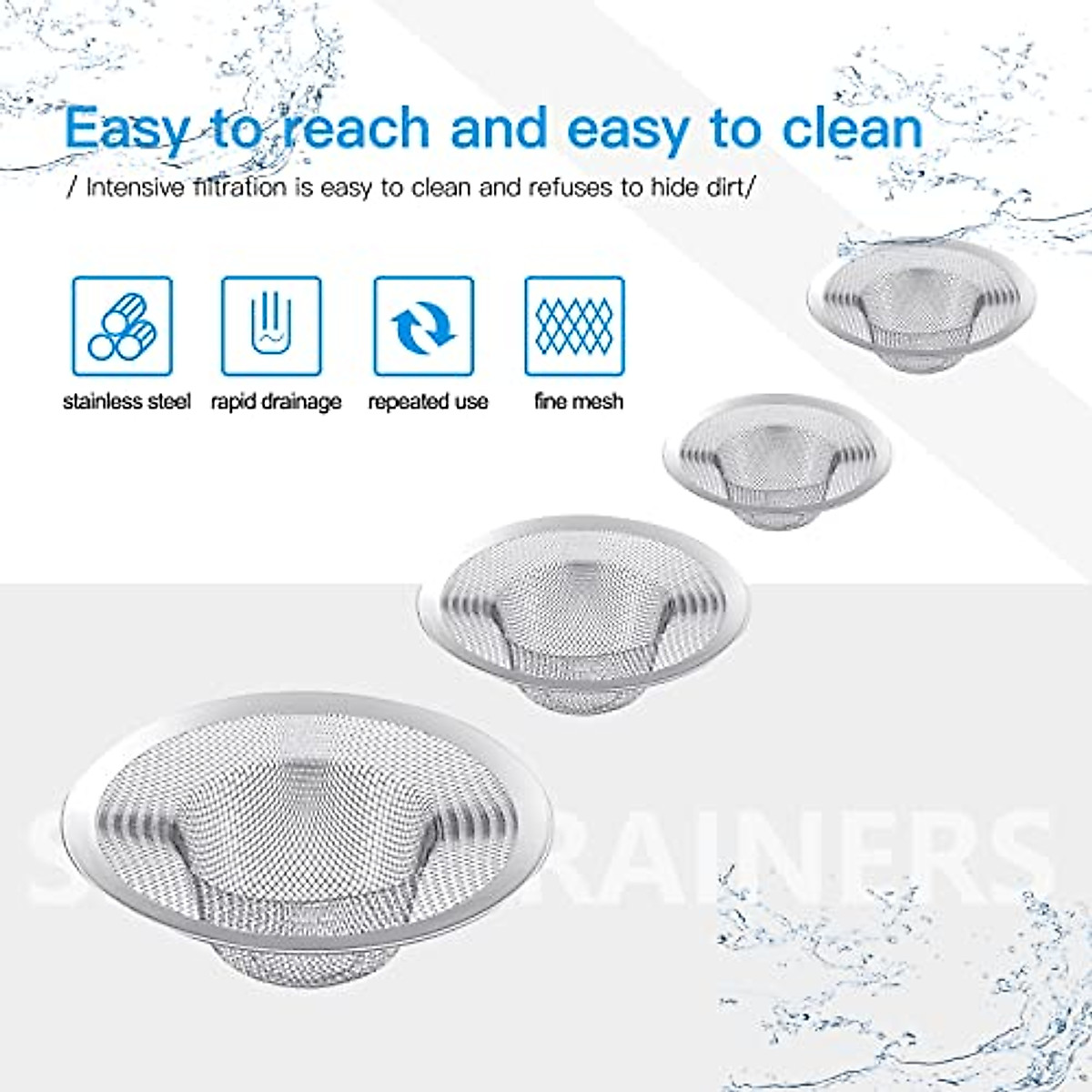 Maxware 4PCS Heavy Duty Stainless Steel Sink Strainer,Sink Basket Set, Fits Most Kitchen Sinks 4.5'', Bathroom Sinks 2.75'',Shower Drains