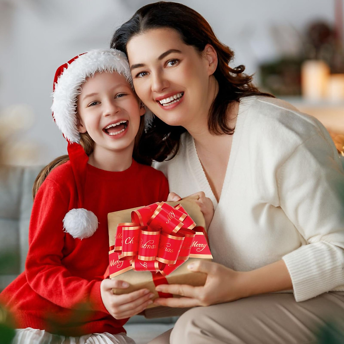 KINGLAKE Christmas Pull Bows 24PCS Bows for Gift Baskets Wrapping Large 5” Wide Christmas Tree Bows for Present Wrap, 12 Multicolor Christmas Bows