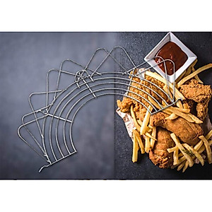 DOITOOL Barbeque Grill Stainless Steel Wok 2pcs Wok Ring Tempura Racks Semicircle Semicircle Steam Racks Fried Food Cooling Racks Strainers (34cm) Barbeque Grill Stainless Steel Frying Pan