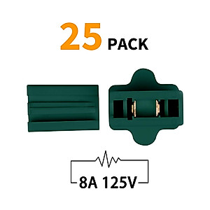 Holiday Christmas Lighting Outlet Female Green Slip Plug, Zip Plug, Vampire Plug, Gilbert Plug, 25 Pack (SPT-1)