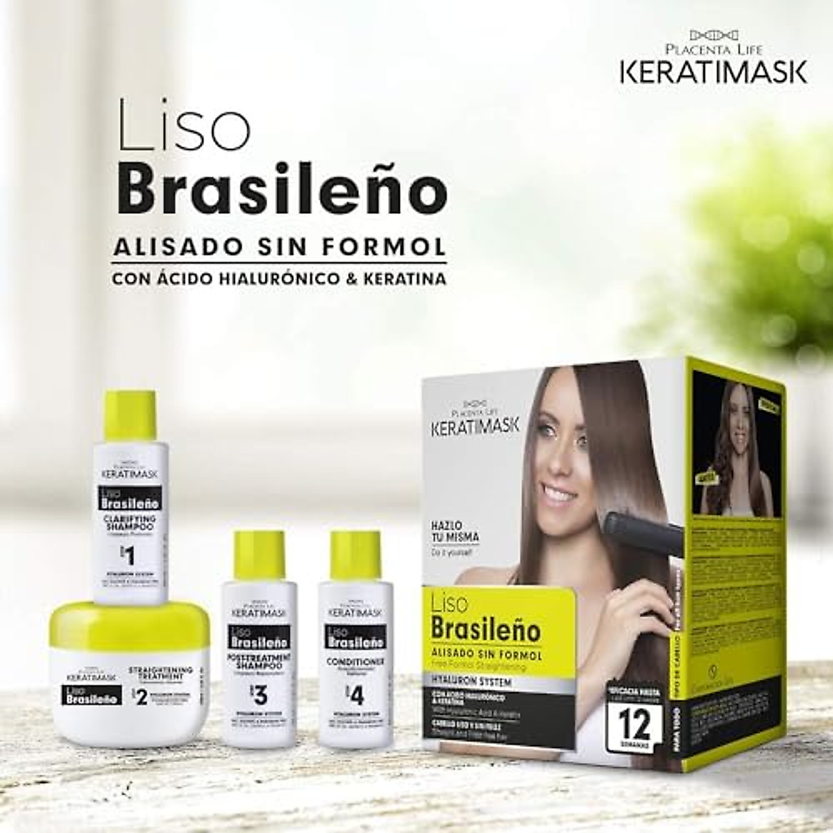 PLACENTA LIFE KERATIMASK Brazilian Straightening Kit with Keratin and Hyaluronic Acid - Keratin Treatment- Get a perfect smooth, shiny and silky- Formaldehyde FREE