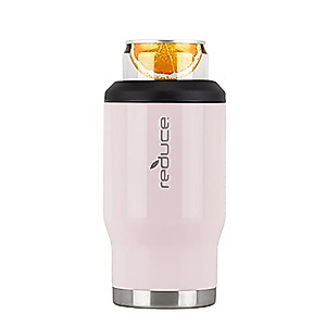 Reduce Can Cooler - 4-in-1 Stainless Steel Can Holder and Beer Bottle Holder, 4 Hours Cold - 14 oz Multi-Use Drink Cup that Holds Slim Cans, Regular Cans, Bottles and Cocktails - Pink Cotton, Gloss