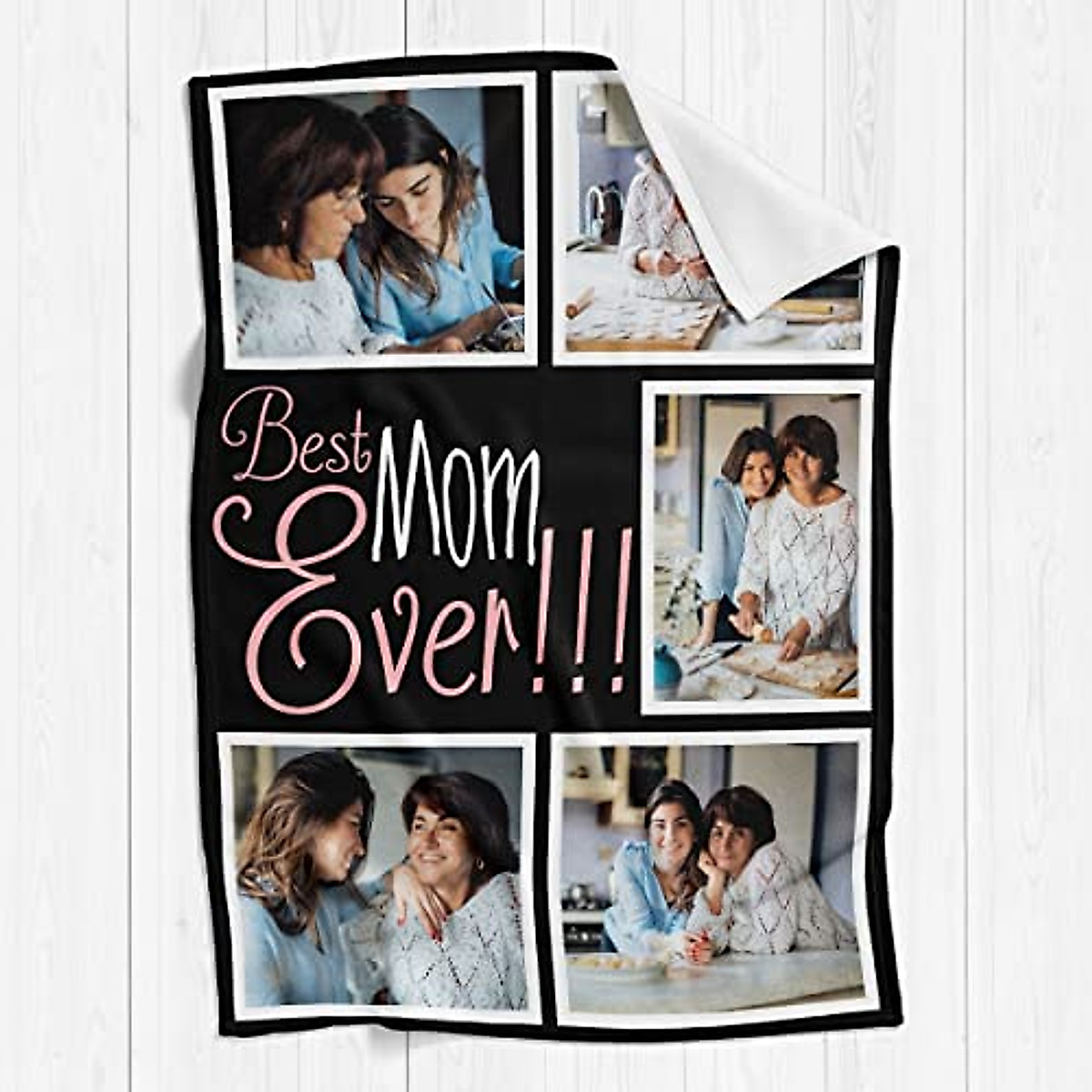 Printwoo Best Mom Ever Blanket Personalized with Own Photos, Custom Blankets with Photos, Mom Birthday Gifts from Daughter Son, Personalized Mothers Day Photo Gifts for Mom