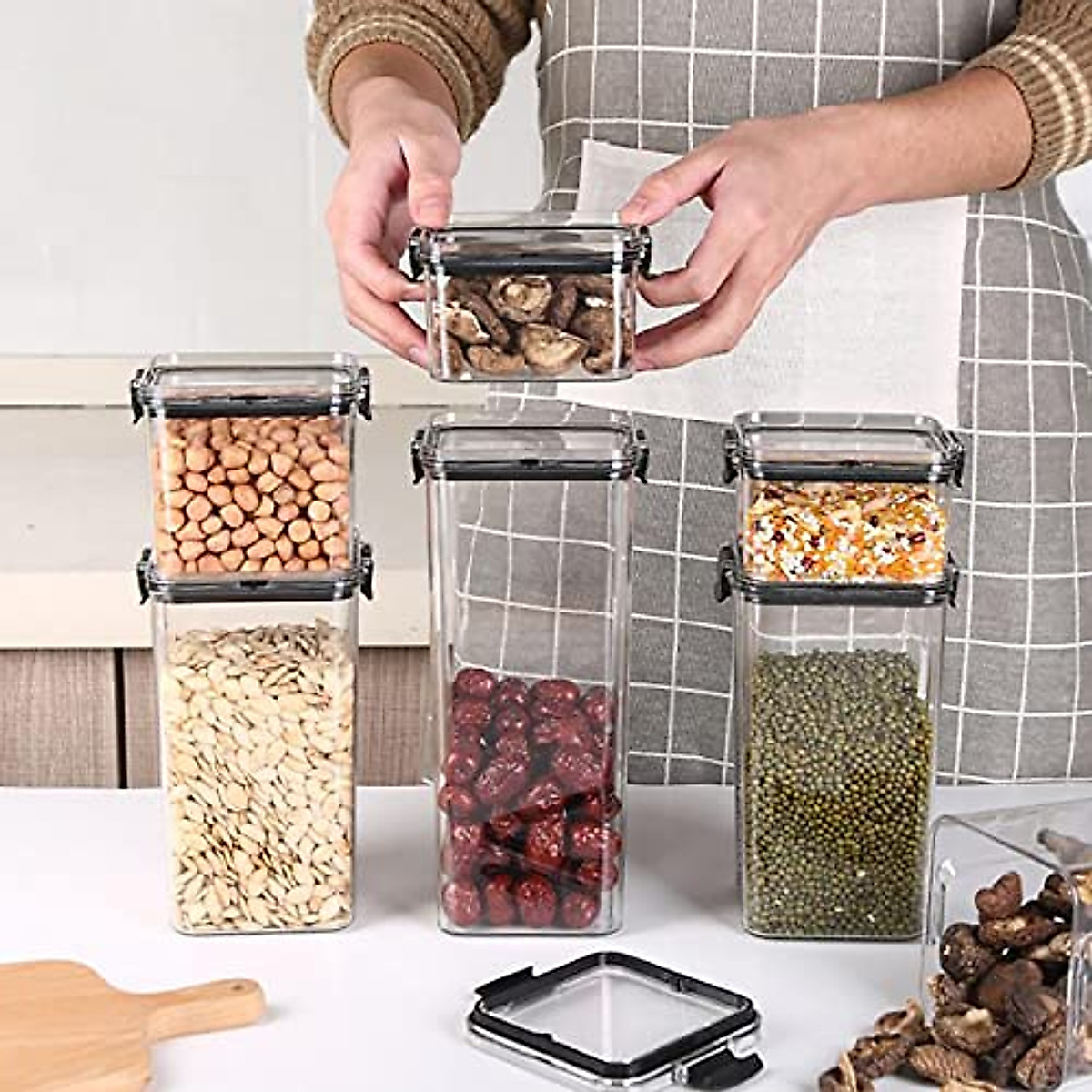 Rvikurc Airtight Food Storage Containers with Lids, Anti Leak Cereal Flour Storage with 4-Side Locks for Solid Food Sugars Soups and Sauces, Freezer-Safe Plastic Pantry Kitchen Organizations