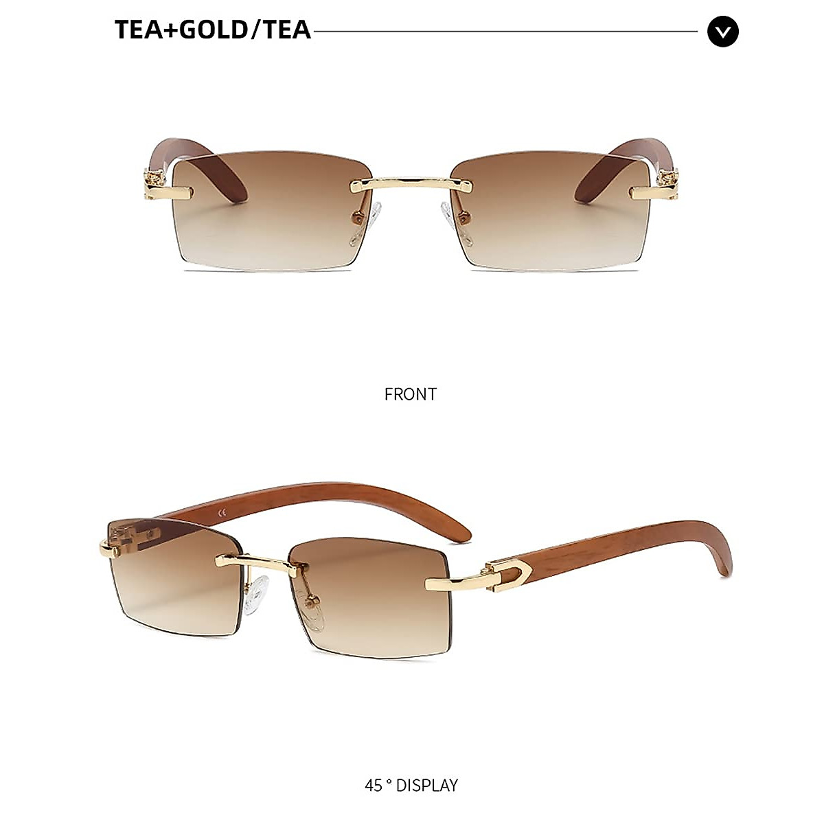 Heptagram Rectangle Fashion Rimless Sunglasses for Women Men Gangster 90s Frameless Shades Retro Vintage Trendy Eyewear (2 PCS-Brown+Transparent)