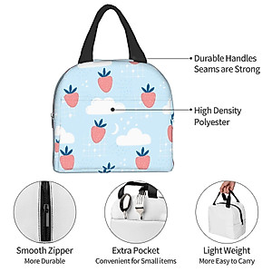 Ucsaxue Cute Strawberry With Clouds, Moon And Stars Lunch Bag Reusable Lunch Box Work Bento Cooler Reusable Tote Picnic Boxes Insulated Container Shopping Bags For Adult Women Men