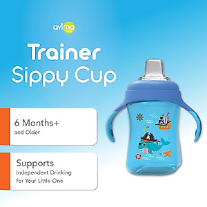 Avima Baby 10 oz Spill Proof Baby Sippy Cup w/Interchangeable Soft Spout Nipple - Trainer Sippy Cup with Handles - BPA Free & Dishwasher Safe Kids Cups - Set of 2, Blue