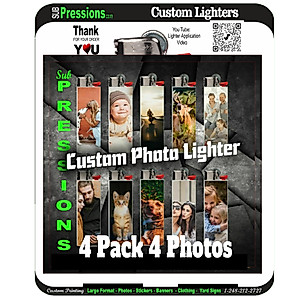 Custom Lighter Photo Wraps - 4 Pack Upload 4 Photos - Personalize Lighter Stickers - Company Logo Gifts - Wedding Favors - (Lighter Not Included) (4)