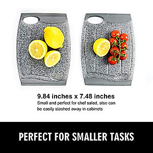 Small Plastic Cutting Board Set of 2, Mini Cutting Board for Small Kitchen Tasks, Non Slip Edges, Unique Design with Multiple Juice Grooves! BPA Free, Non-Porous, Dishwasher Safe (9.84" x 7.48")