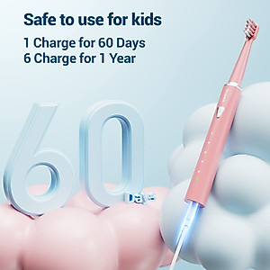 TRVLAEWOR Sonic Electric Toothbrush for Kids and Adults, UltraSonic Motor, 8 Brush Heads, 5 Modes, 3 Hours Fast Charge for 60 Days, Smart Timer, Electric Toothbrushes, Pink