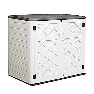 ADDOK 2SG Larger Horizontal Storage Shed Weather Resistance, 4.4 x 2.8 ft Outdoor Storage Cabinet Lockable, Thick HDPE Plastic Storage Unit for Backyards, Patio, Garden（37 Cu. ft）