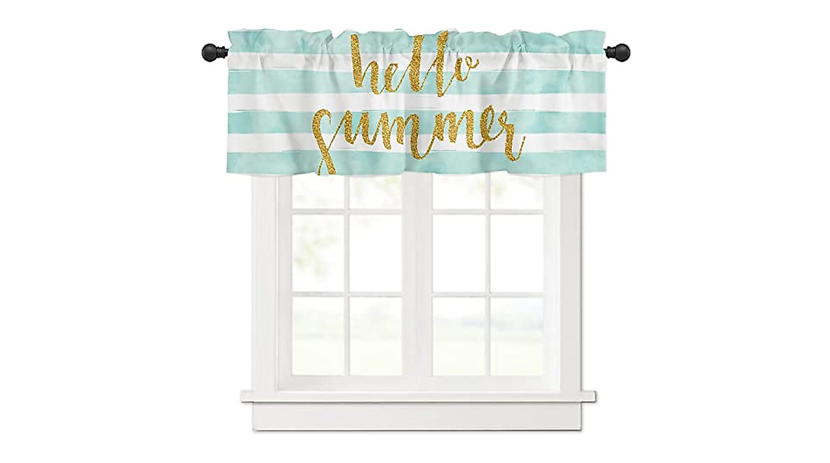 Vograud Valances for Windows, Hello Summer Gold Round Spots on Blue and ...
