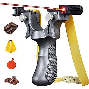 SQLWYLAT Professional Slingshots Set Laser Slingshot High Precision Flat Leather Slingshot with Laser Fast Bow Special for Outdoor Hunting Catapult (Gray)