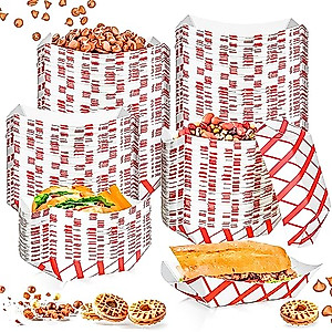 MotBach 100 Pack 2lb Checkered Paper Food Boats Disposable Paper Boats, Kraft Paper Food Trays Paper Food Serving Boat Tray Basket for Snacks Hot Dogs Sandwich Burgers Popcorn Chips Tacos Fries Nacho