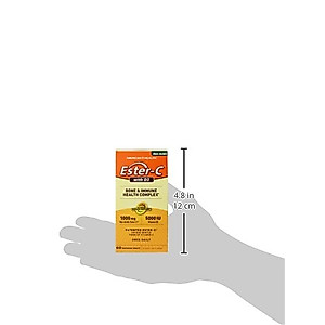 American Health EsterC with D3 Bone Immune Complex Vegetarian Tablets 24Hour Immune Support 1000 mg EsterC 5000 IU Vitamin D3 NonAcidic Vitamin C Servings, 60 Count