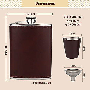 Men's Leather Flask with 2 Cups and Funnel - 100% Leak Proof with Stainless Steel and Premium Leather, Flask Gift Set for Father, Grandfather, Boyfriend, and Groomsmen