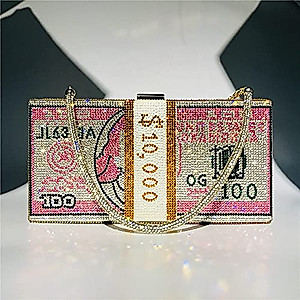 N++A Ladies Chocolate Dollar Evening Bags Shiny Rhinestone Clutch Women Money Purses and Handbags Rhinestone Handbags Wedding Dinner Bag (dollar pink)
