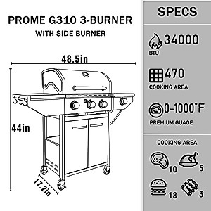 Outdoor Propane Gas Grill 3-Burner with Side Burner,Cabinet Grill for BBQ,Stainless Steel