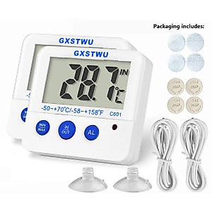 Fridge Freezer Thermometer Max/Min Memory LXSZRPH High & Low Temperature Alarms Settings with LED Indicator Digital Refrigeration Thermometer with Magnetic,Stander (WhiteMeter2pack)