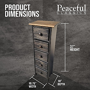 Peaceful Classics Tall Skinny Drawers for Small Spaces with 5 Drawer Storage Organizer - Amish Furniture Cabinet for Bathrooms, Living Room, Kitchen - 10"D x 10.75"W x 37"H - Mocha