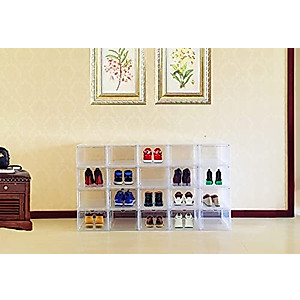 JECCICHY 6 Pack Shoe Organizer for Closet, Shoe Storage Container with Lids, Shoe Box Clear Plastic Stackable, Thick Hard Polypropylene, Drop Front Door, Within US Size 12, Large (Outside Size: 13.54”x 10.63”x 7.48”) (clear)