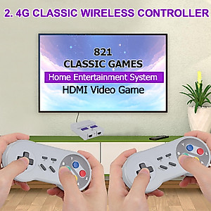 Wireless Retro Game Console - Mini Classic Game System Plug and Play with 2 Classic Wireless Controllers Built in 821 Old School Video Games HDMI HD Output Ideal Gift for Kids and Adults