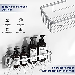 Noele 2-Pack Shower Caddy with Removable Hooks, Adhesive Shower Basket Shelves No Drilling, Rustproof Aluminum Storage Organizer Rack for Bathroom Toilet Kitchen
