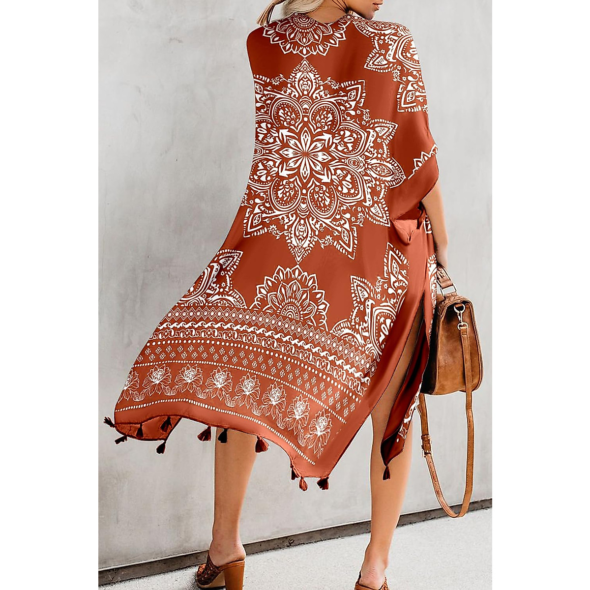 Dokotoo Womens Fashion 2025 Print Open Front Long Kimonos Cover up Pop Pop Tassel Split Cardigan Holiday Beach Swimsuit Coverup Swim Bikini Loose Bathing Suit Cover up Swimwear