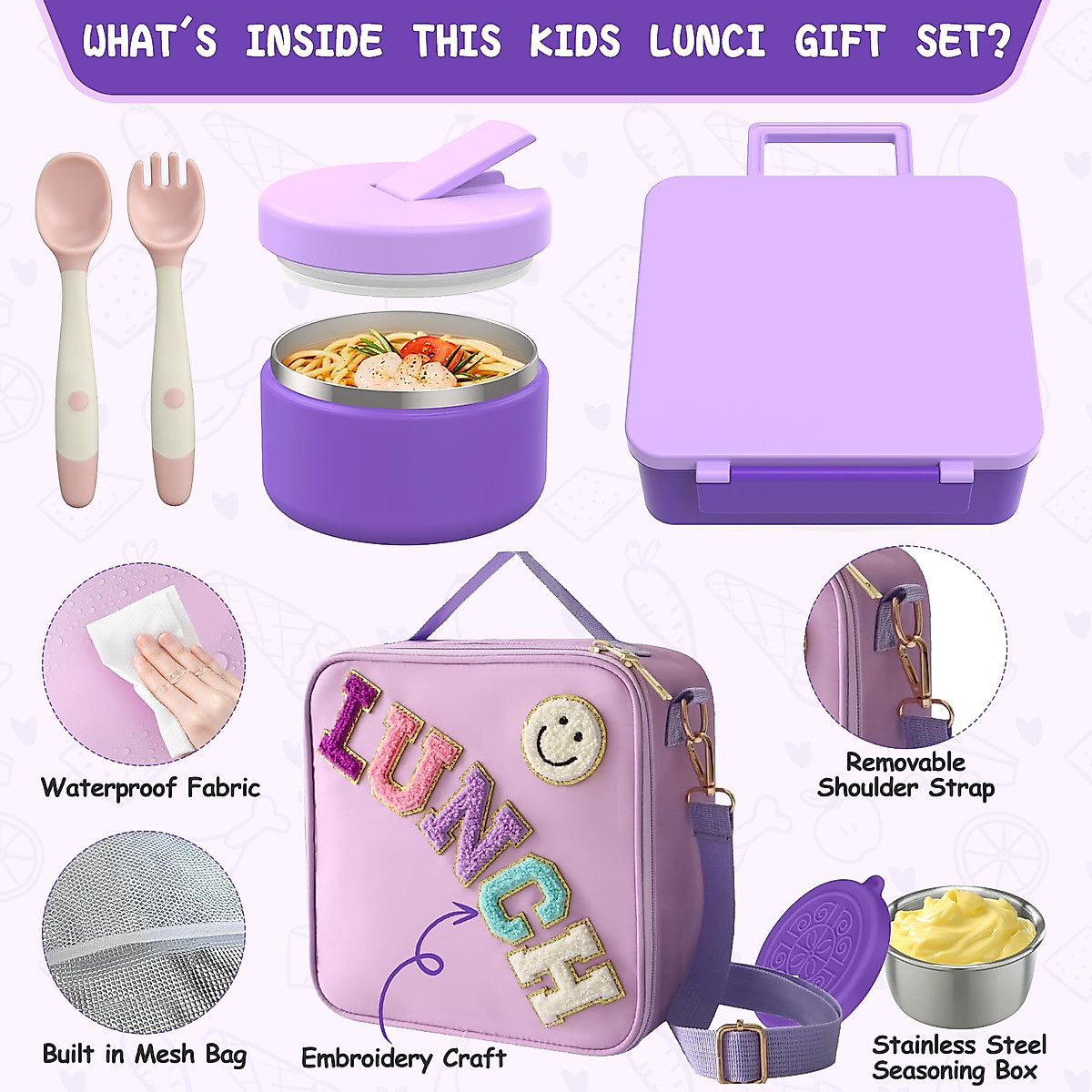 Aimsnk Kids Bento Lunch Box with 8oz Soup Thermo, Kids Leakproof Lunch Food Containers with 4 Compartment, Kids Insulated Hot Food Jar with Lunch Bag for School, Trvael