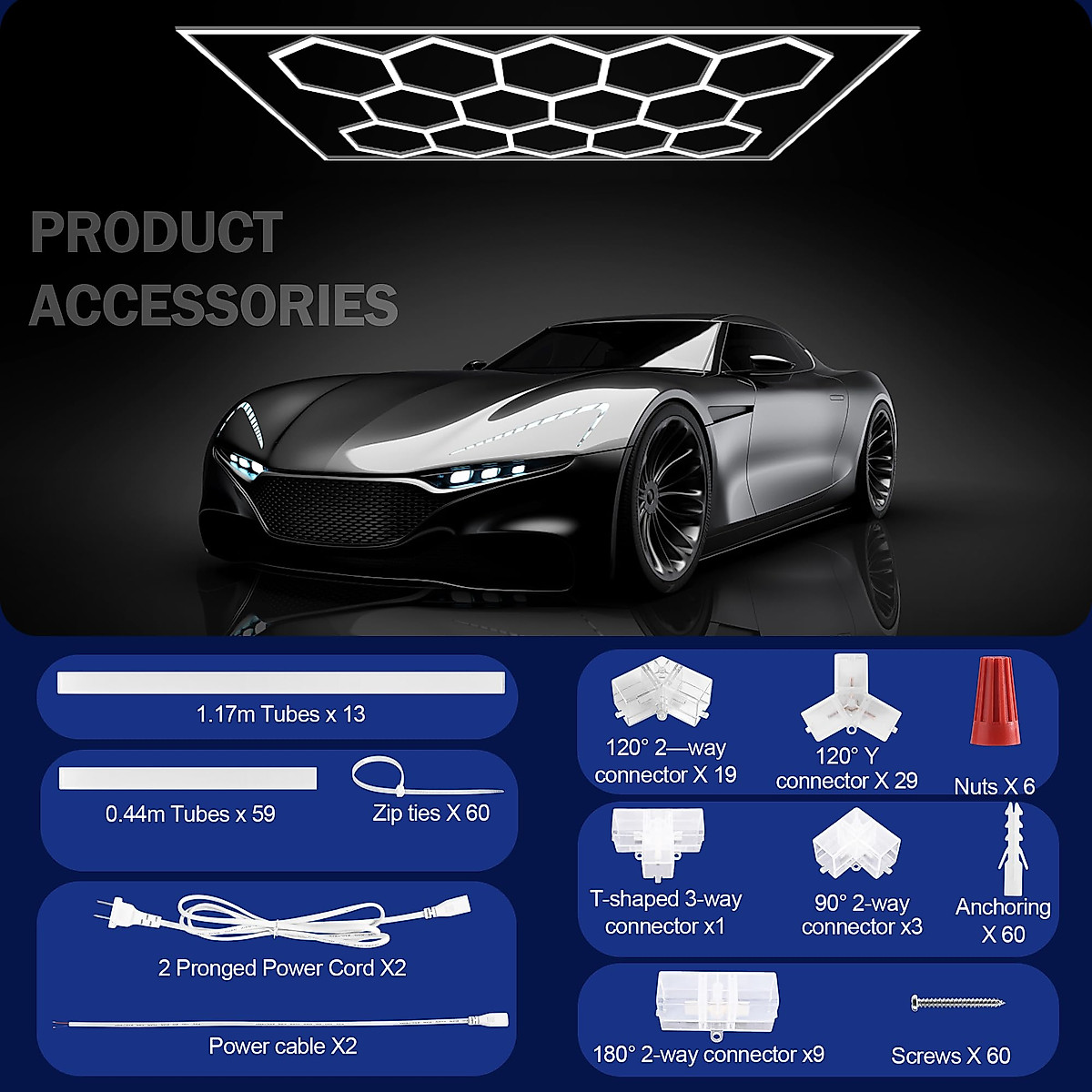 MODERN Hexagon Lights Garage: 14 Grid Systems Honeycomb Garage Light with Rectangle Frame, Higher Brightness 86400LM 720W 6500K for Garage, Car Detailing Workshop and Exhibition Hall etc. … …