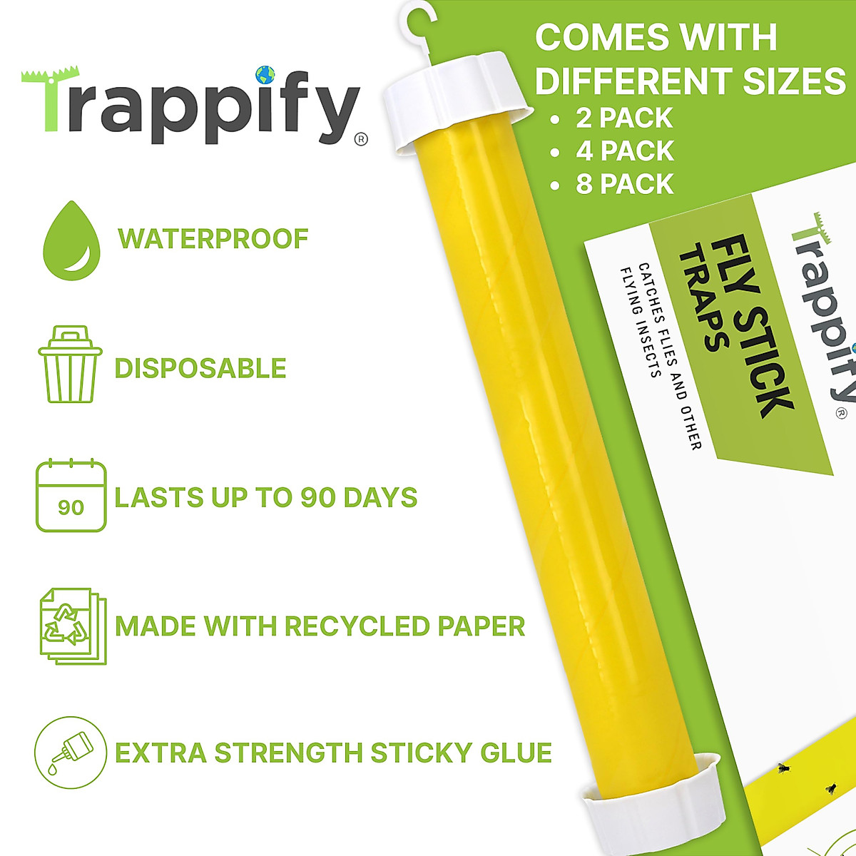 Trappify Hanging Fly Traps Outdoor: Fruit Fly Traps for Indoors | Gnat Trap | Gnat Traps for House Indoor | Fly Trap Indoor - Disposable Sticky Fly Trap for Indoor House Pest Control (4 Pack)