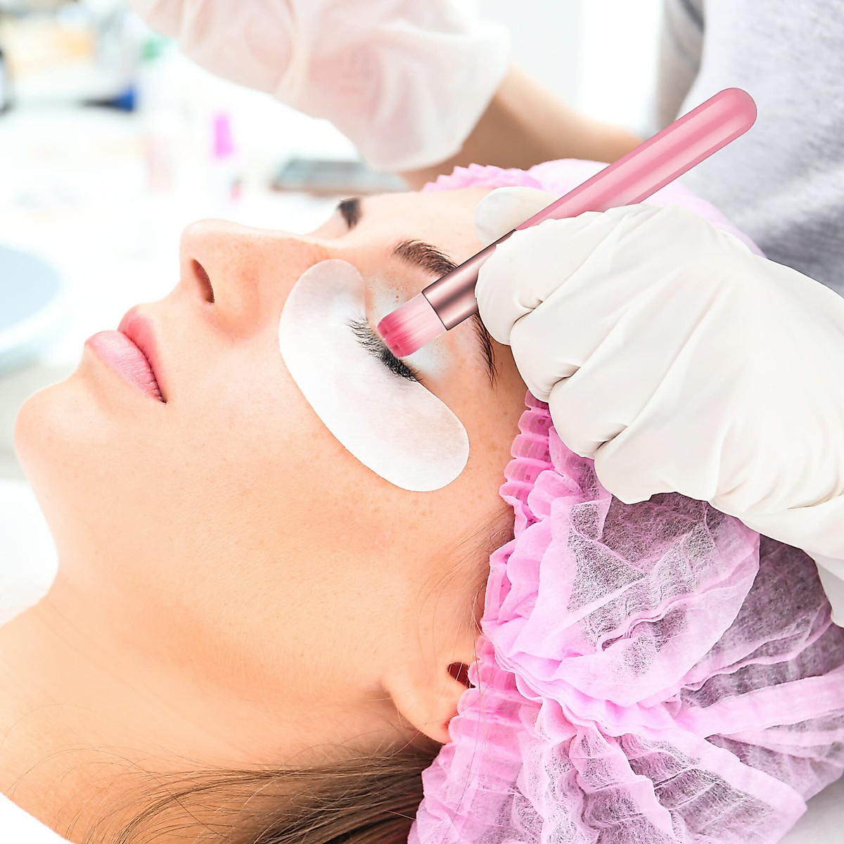 30 Pieces Red Flower Head Lash Shampoo Brush with Container, Eyelash Extension Cleanser Brush Nose Pore Deep Cleaning Brush Peel Off Blackhead Brush Remover Tool for Facial Cleansing, Pink Handle