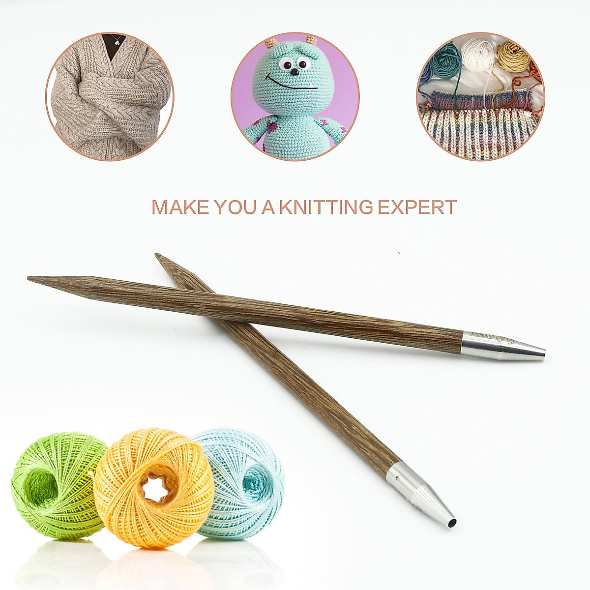 Ruidi 13 Pair Wing-Wood Round Interchangeable Loop Knitting Needle Set