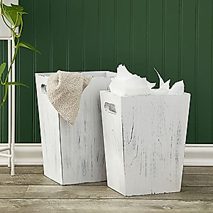 Farmlyn Creek 2 Piece Rustic Bathroom Trash Can Set with Handles for Bedroom, Living Room, Office (White-Washed, 2 Sizes)