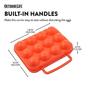 Outdoor Life Plastic Egg Carrier with Handle for Easy Transport, Use at Home or While Camping, Made of BPA-Free Plastic, 7.87x6.5x2.95 Inch, Orange