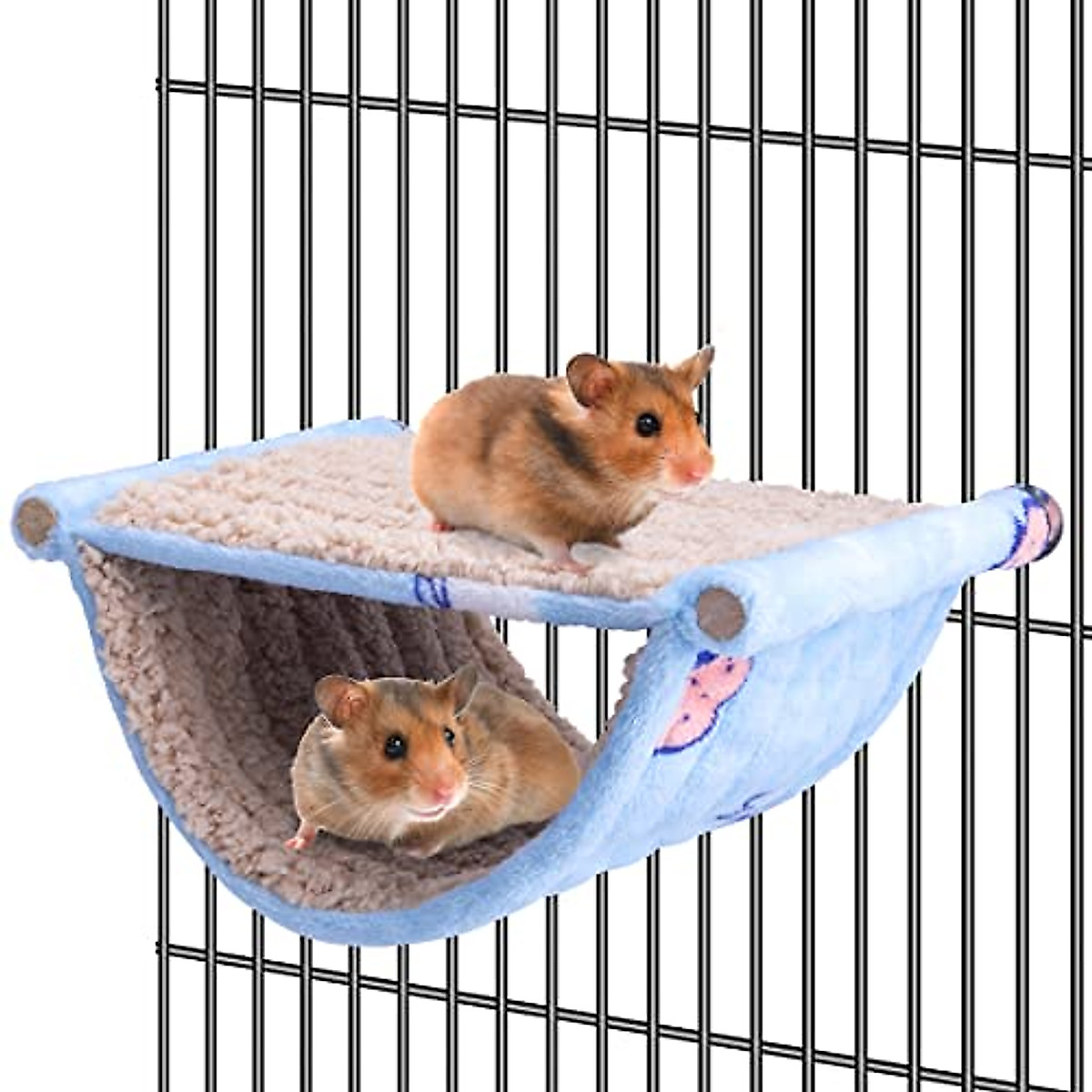 Bird Nest Double Layer Hanging Hammock Bed Toy for Parrot Parakeet Cockatiel Conure Cockatoo Amazon Lovebird Finch Budgie Hamster Rat Gerbil Chinchilla Cage Perch (Blue)