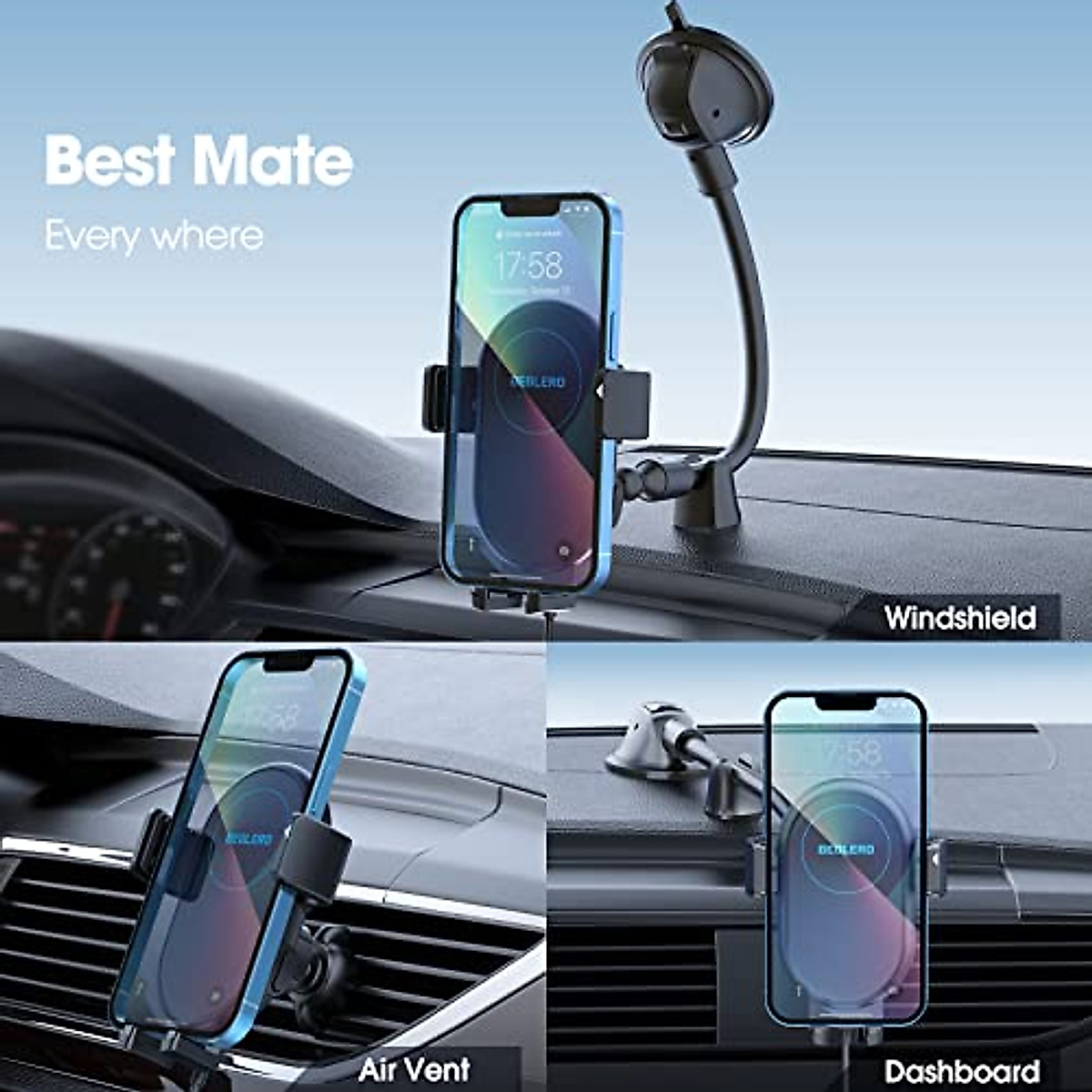 Wireless Car Charger, 15W Qi Fast Charging, Auto-Clamping Car Wireless Charger, Air Vent Dashboard Car Phone Holder Compatible with iPhone 14 13 12 11/Pro Max/XR/XS/X/8, Galaxy Note 20/S20/S10, etc