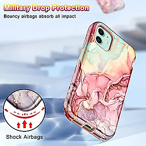 CASEFIV Compatible with iPhone 11 Case,Marble Pattern 3 in 1 Heavy Duty Shockproof Full Body Rugged Hard PC+Soft Silicone Drop Protective Women Girls Cover for iPhone 11 6.1 inch, Rose Gold