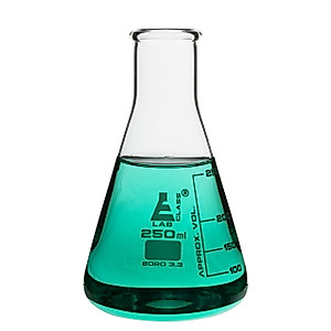 EISCO 12PK Erlenmeyer Flasks, 250mL - Borosilicate Glass - Narrow Neck Flasks, Conical Flasks, Glass Flasks