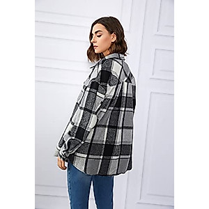 AUTOMET Womens Casual Plaid Shacket Wool Blend Button Down Long Sleeve Shirt Fall Jacket Shackets