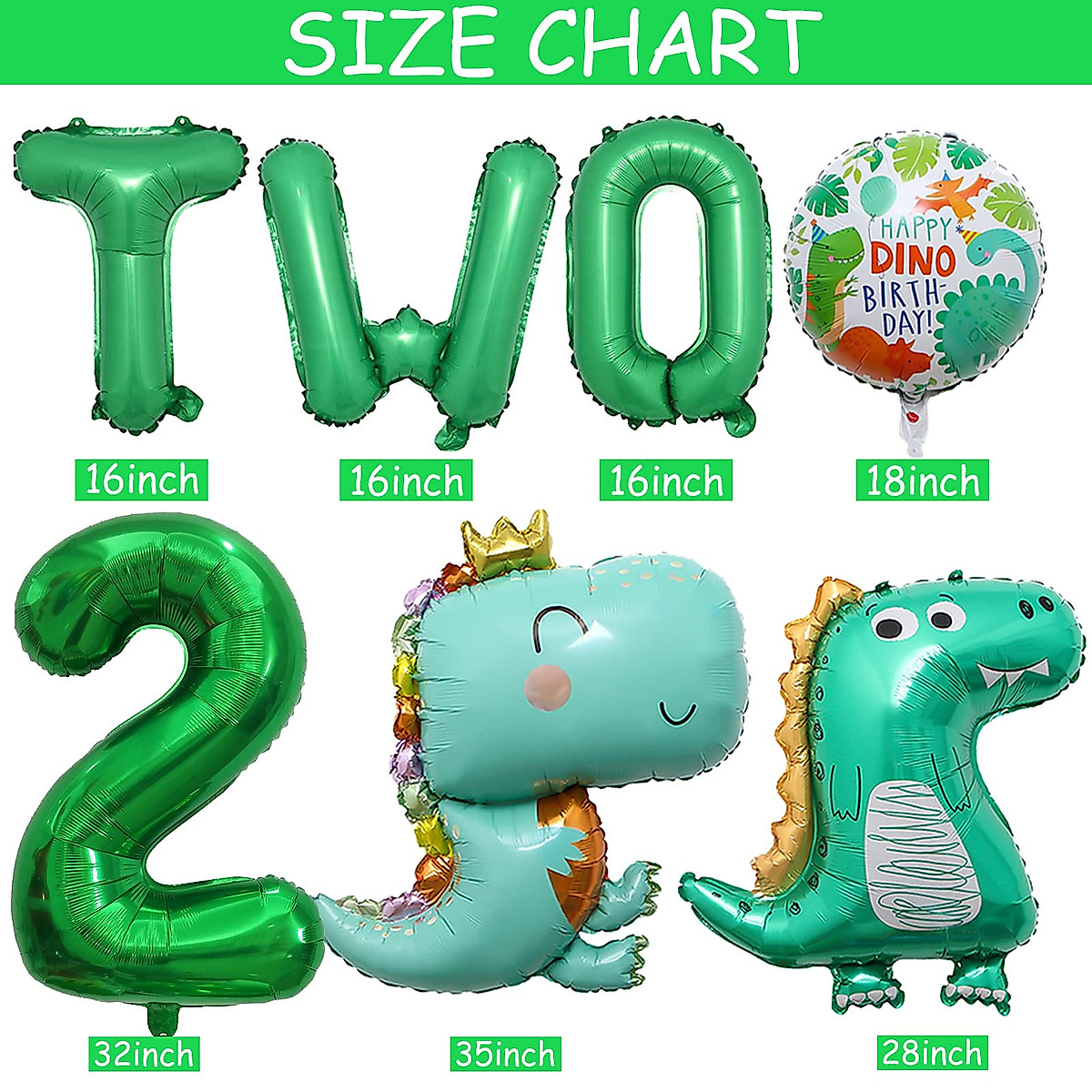 Dinosaur 2nd Birthday Decorations,Dinosaur Birthday Party Supplies 2 year old Dinosaur Balloons,TWO Letter Balloon, Number 2 Balloon for 2nd Birthday Decorations