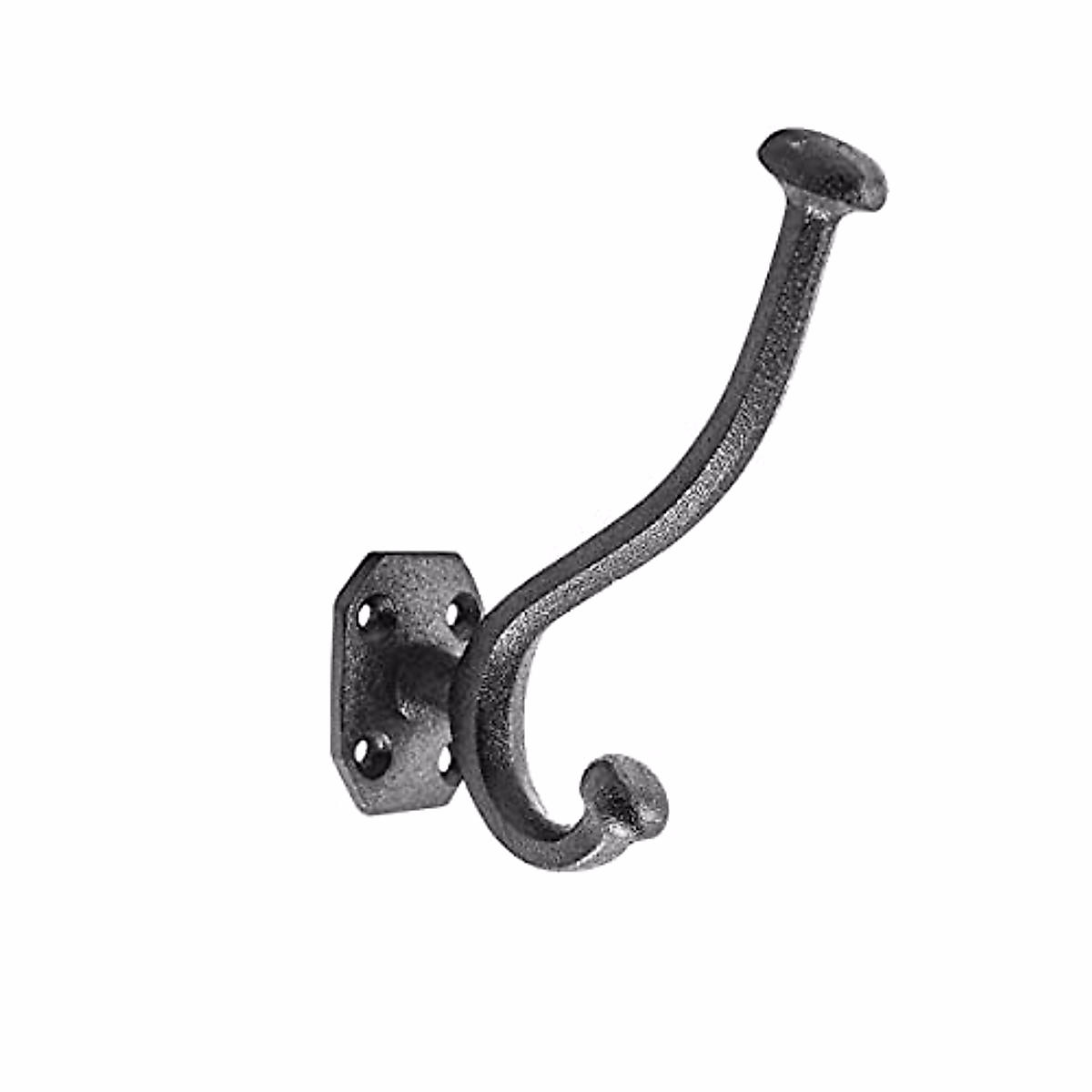 Renovators Supply Manufacturing Black Wrought Iron Robe and Coat Double Hooks 5 Inches Long Rustic Entry Way Hat or Jacket Hanger Wall Mount Including Complete Mounting Hardware