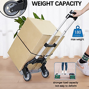 LMKOPUER Folding Hand Truck 180lbs, Portable Aluminum Luggage Hand Cart, Dolly Push Cart Trolley Cart with Wheels for Travel, Moving and Office Use