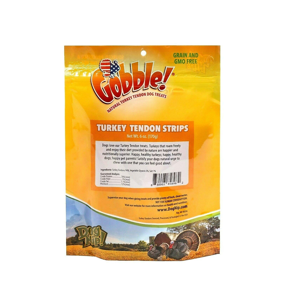 Gobble! 6-Inch Turkey Tendon Strips for Dogs, 6 oz. (170g) Reseal Value Bag, Made in USA, All-Natural Hypoallergenic Dog Chew Treat | Sourced, Processed & Packaged in The USA | (45-50 Pieces)