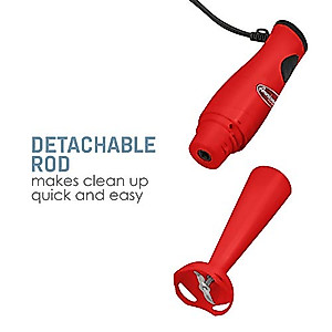 Elite Gourmet EHB-2425R Electric Immersion, Mixer, Chopper, 1-Touch Control Hand Blender, 150 Watts, Red