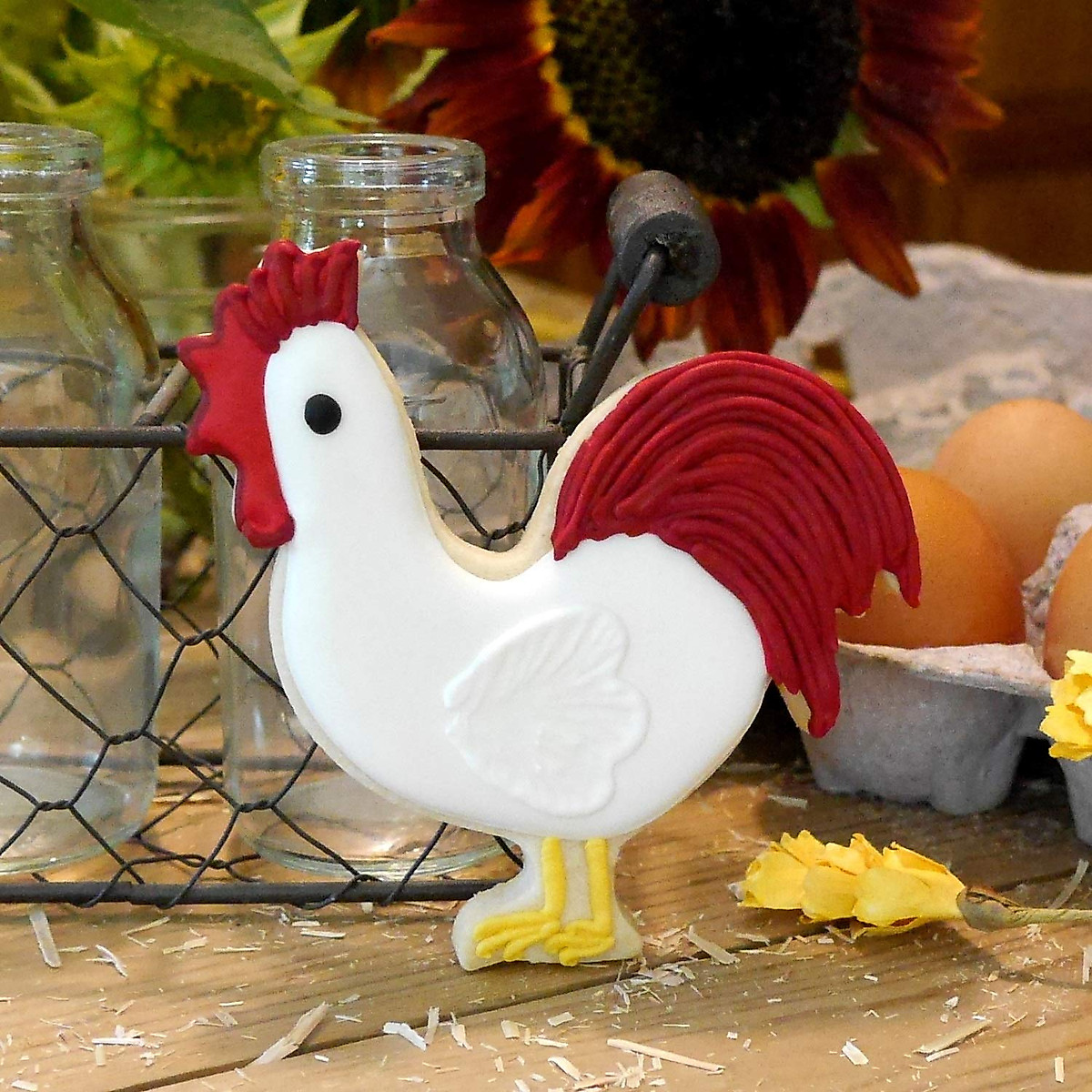 Rooster Farm Animal Cookie Cutter 2 Piece Set, Premium Food-Grade Stainless Steel, Dishwasher Safe (Rooster 2 Pc Set)