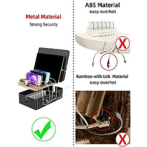 Metal Charging Station for Multiple Devices,New Upgrade Wood Charging Station for Phone Tablet Smart Watch Holder Desk Organizers，Matte Black Dock Device Organizer