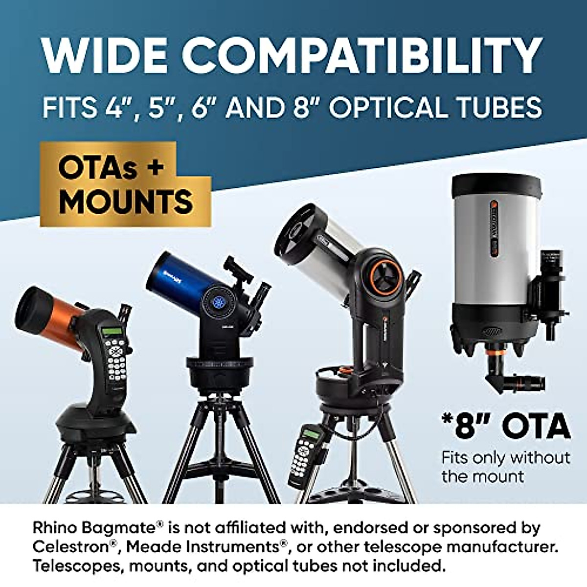 bagmate Rhino R8 Pro Telescope Bag | Protective Padded Bag for Telescopes |Telescope Case for Telescope Accessories | for 4",5",6", & 8" Optical Tubes | With 2 Add. Pockets & a Smartphone Adapter