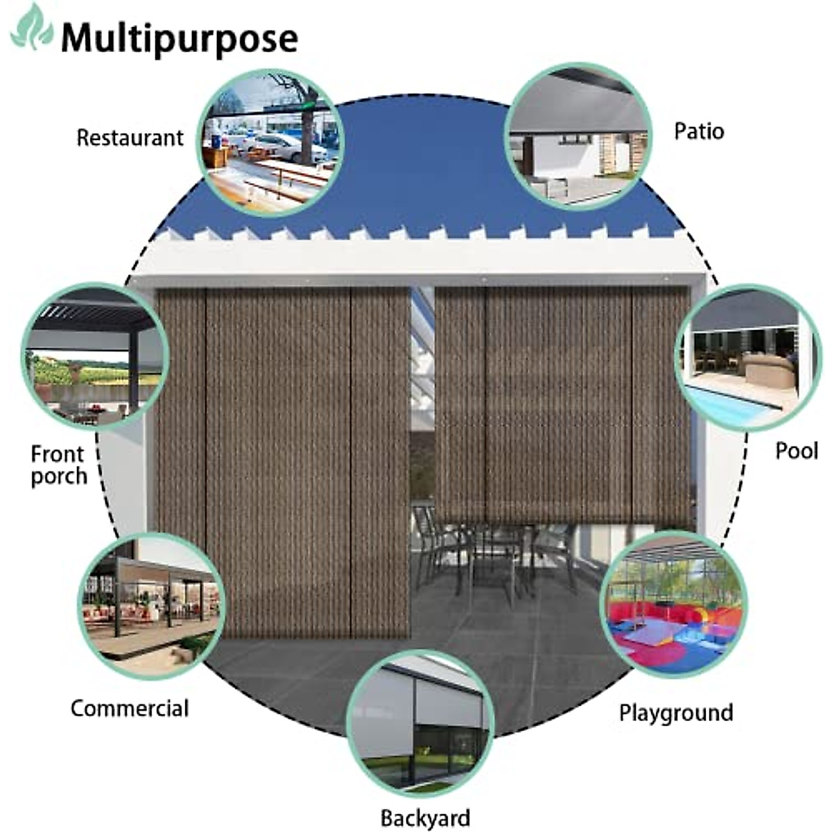 SunnyRoyal Patio Shades Roll Up Outdoor Exterior Roll Up Blinds for Patio Yard Deck Porch Balcony Backyard 7' W X 6' L Brown