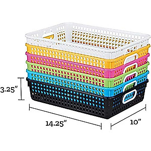 Really Good Stuff Plastic Desktop Paper Storage Baskets for Classroom or Home Use – 14”x10” Plastic Mesh Baskets Keep Papers Crease-Free and Secure – Pebble Colored Basket With White Handles (1)